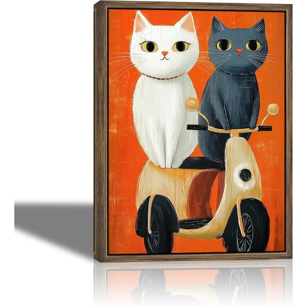アートパネル 現代アート 壁掛け 木枠 キャンバス キャンバス画アートポスター 新品 インテリア お洒落 猫 ネコ ねこ 猫の絵 バイク30x40cm