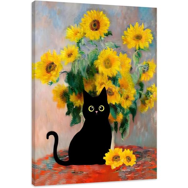 アートパネル 猫 現代アート 壁掛け 木枠 インテリア キャンバス キャンバス画お洒落 猫の絵 絵画 絵 プレゼント ひまわり 向日葵 ゴッホ30x20cm