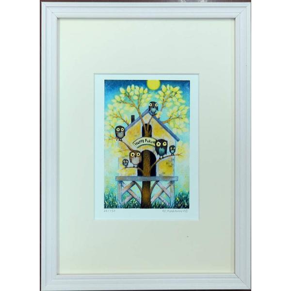 開運 お洒落 額入り フクロウの絵 梟 フクロウ ふくろう 絵画 絵壁掛け 版画 インテリア 額付き 中村彰宏 ミクストメディア プレゼント額装サイズ約32x23cm