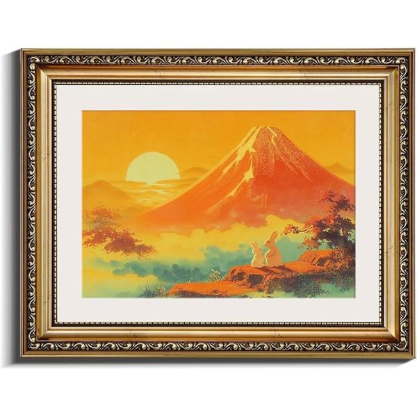 開運絵画 富士山 黄金富士 額入り 額装付き 壁掛け 絵画 絵 アート兎 うさぎ 風水 赤富士 インテリア プレゼント 豪華 高級感 金運新築祝い 開店祝い 父の日 母の日額装サイズ約35.5x28cm