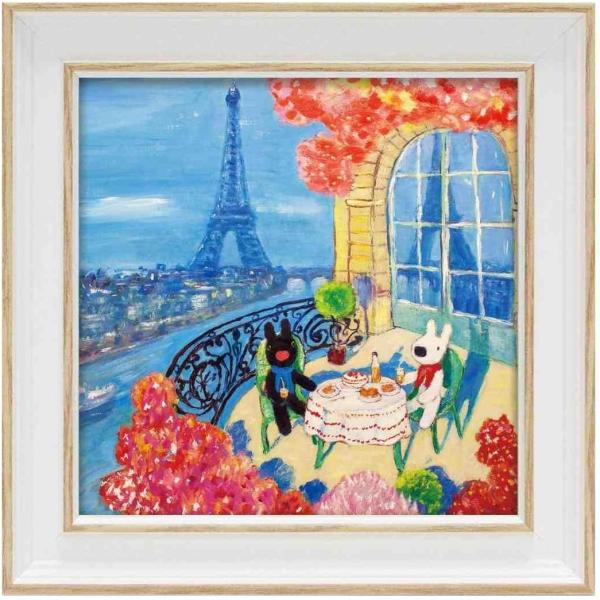 お洒落 現代アート 額入り 額付き 壁掛け アートフレーム絵画 絵 インテリア プレゼント アートパネル リサとガスパール「バルコニーでお祝い」約19x19cm
