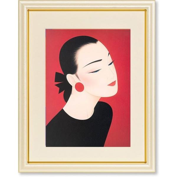 新品 鶴田一郎 美人画 現代アート 額装付き 壁掛け 額入り 絵画インテリア アートポスター アートフレーム 額装サイズ45x56cm