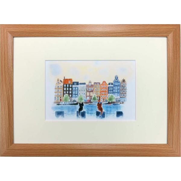 新品 渡辺あきお ねこ 猫 ネコ 猫の絵 あこがれの船 現代アート額装付き 壁掛け 絵画 インテリア 絵 アートポスター オフセット額装サイズ約21.3x28.8cm