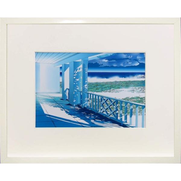 新品 鈴木英人 One White Summer 現代アート 額装付き 壁掛け絵画 インテリア 絵 53x43cm オフセット 夏 海 海岸 ビーチ