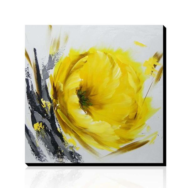 手書き 肉筆 油彩 油絵 花 現代アート 新品 モダンアートアートパネル 黄色い花 花の絵 金運 開運 金運アップ30cm×30cm