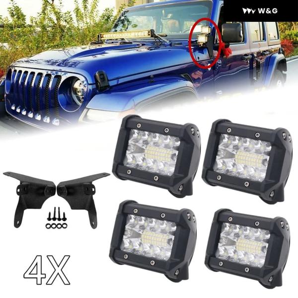 4個 60W 4インチ LEDライトポッド Aピラー デュアル マウント ブラケット ジープ ラングラー JL 2018 2019 2020用 カスタムパーツ アクセサリー 交換用部品Hign-concerned Chemical:None...