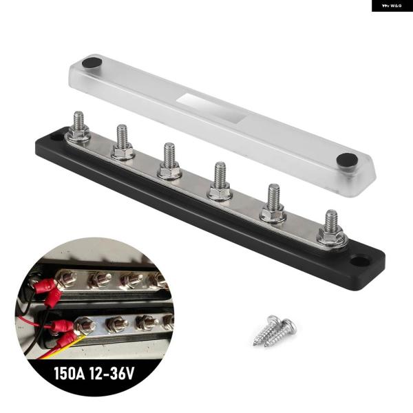 ブラック 電源分配ブロック カバー 付き ミニ 6 X 1/4インチ スタッド バスバー ターミナルブロック 最大 150A 36V DC 自動車 車 船舶 カスタム パーツ アクセサリーHigh-concerned chemical:No...
