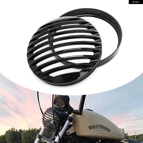 オートバイ アクセサリー 5-3/4インチ 7インチ ラウンド ABS LED ヘッドライト グリル カバー ブラック ハーレー スポーツスター アイアン 1200 04-UP XL カスタム パーツ アクセサリーProtective pa...