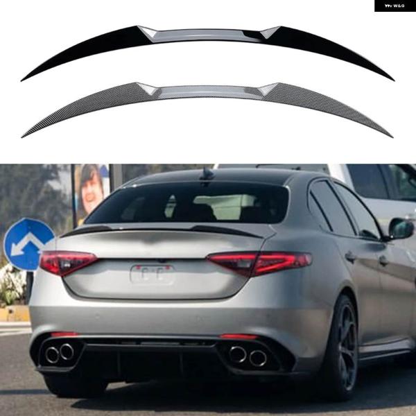 アルファロメオ ジュリア セダン 2015-24 4ドア リア トランク リッド スポイラー ウィング カーボンルック/グロスブラック テール テールゲート スプリッター リップ カスタム パーツ アクセサリーHigh-concerned ...