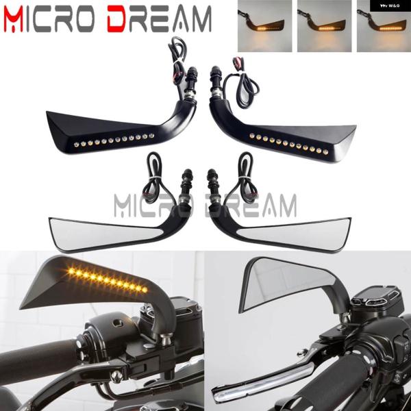 ブラック スリム シックル サイドビューミラー LED 流水 ウィンカーライト ハーレー クロスボーンズ 2008-2009 ダイナ 1984-2014 カスタム パーツ アクセサリーBattery Included:NoHigh-conc...