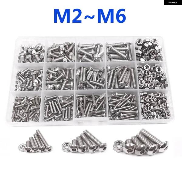 120-434個 304 鋼 六角 ボタン ソケットヘッドキャップスクリュー 六角ネジ マシンメトリックナットボルトアソートメントキット セット M2~M6 カスタム パーツ アクセサリーHigh-concerned chemical:No...