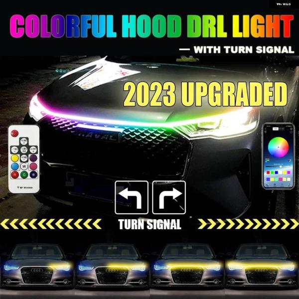 2023 LED 車用フードライト デイタイム ランニングライト リモートアプリ RGB 流れるウィンカーガイド 薄型ストリップランプ スタイリング 12V カスタム パーツ アクセサリーFor Vehicle Brands/Model:U...