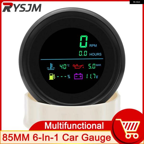 85MM LCD デジタル 6IN1 0-19999RPM タコメーター + アワーメーター + 水温 + 燃料レベル + 油圧 + 電圧 カーゲージメーター カスタム パーツ アクセサリーHigh-concerned chemical:N...