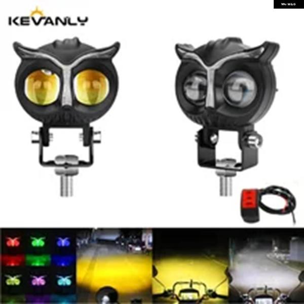 2個 オートバイ フクロウ型 LED スポットライト デュアル カラーストロボ RGB ハロー スイッチ ATV SUV オフロード フォグランプ RV ワークライト 12V カスタム パーツ アクセサリーHigh-concerned ch...