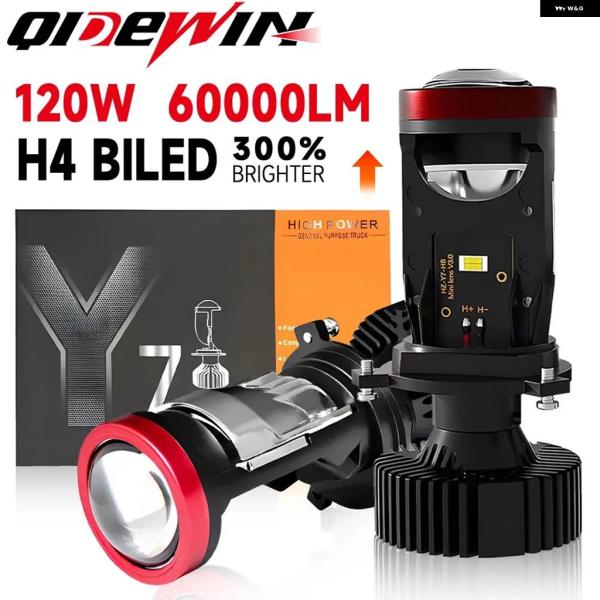 2個H4 LEDプロジェクターミニレンズ H4 LED ヘッドライト バルブ キット ハイビーム ロービーム 120Wターボファン カーライトランプ カスタム パーツ アクセサリーHigh-concerned chemical:NoneOr...