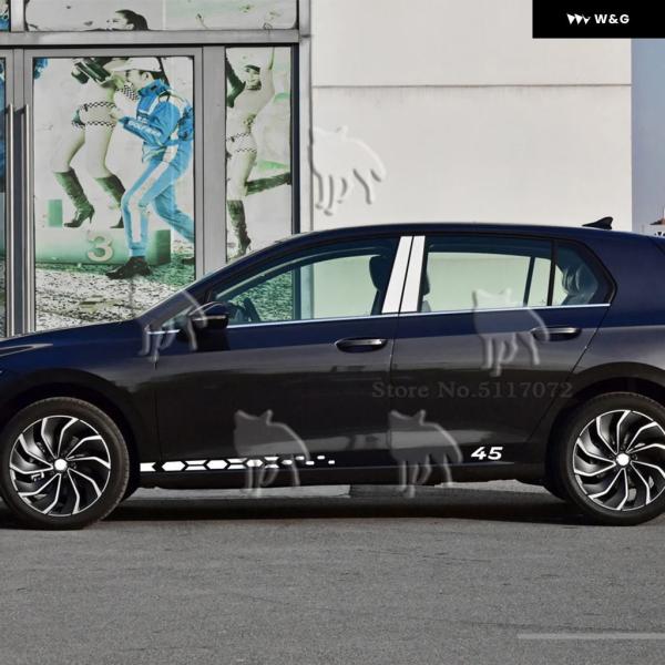 2PCS GTI CLUBSPORT 45 スタイル カードアサイドスカートストライプ ステッカー VW フォルクスワーゲン ゴルフ 8 MK8 2020 2021 2022 Rライン エステート GTD GTE カスタムパーツ アクセサリ...