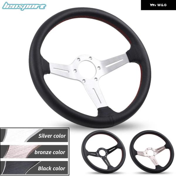 14インチ 350MM ステアリングホイール レザー パンチングホイール 軽量 レーシング/ゲームホイールPC D=6X74MM カスタム パーツ アクセサリーCar Maker:universalMaterial:Artificial l...