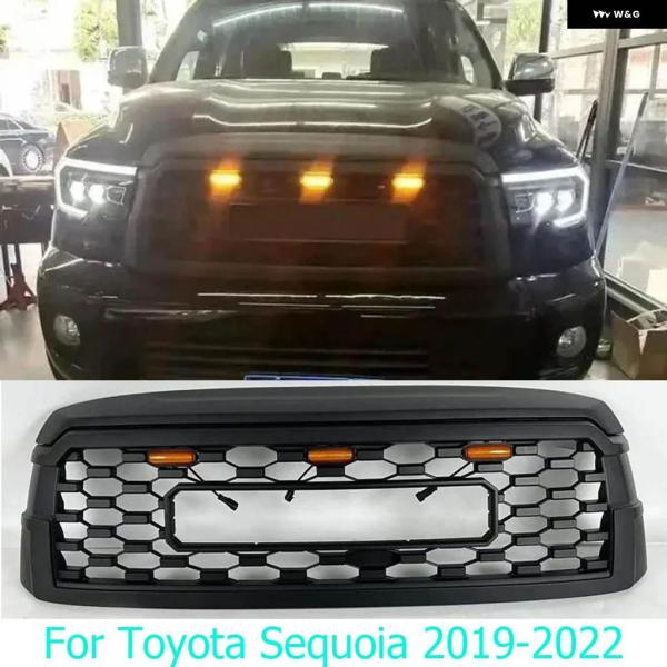 車オフロード グリル トヨタ セコイア 2019-2022 4X4 ABS LEDライト付き ブラック フロント バンパー グリル 外装 トリム パーツ カスタム パーツ アクセサリーCar Off-road Grille Toyota S...