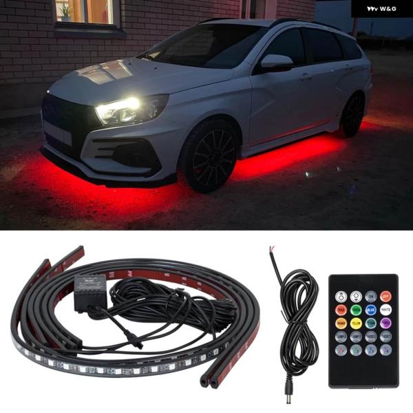 ネオンLED RGB 車アンダーグローボトムライト リモート/アプリ コントロール フレキシブル 防水 LEDストリップ 車体アンダーライト 装飾 ランプ カスタム パーツ アクセサリーNeon LED RGB Car Underglow ...
