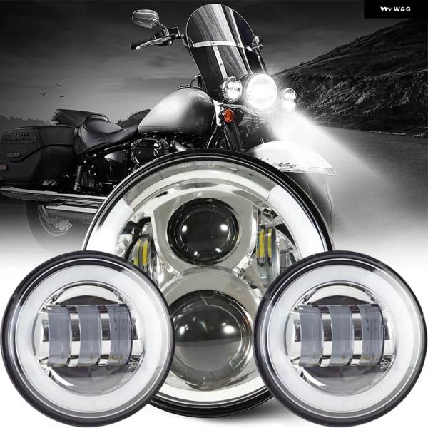 7インチ MOTO LED ヘッドライト 4.5インチ フォグランプ 取り付けリングキット ハーレー ファットボーイ ツーリング エレクトラ グライド ソフテイル カスタム パーツ アクセサリー7 Inch moto LED Headlig...