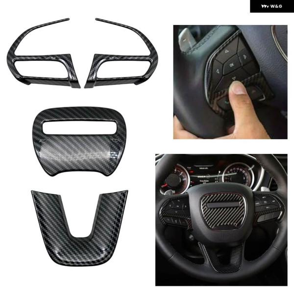 4X カー ステアリングホイール カバー トリム ダッジ チャレンジャー 2015-19 カーボンパターン ABS カスタム パーツ アクセサリー4x Car Steering wheel cover trims Dodge Challen...