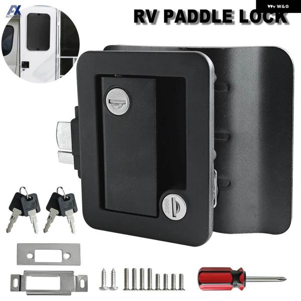 RV トレーラー キャンピングカー エントリードアロック RV ドアロック 交換 両開きドア デッドボルト付き コンピューターキー ドアハンドル 鍵2個 ブラック カスタム パーツ アクセサリーSpecial Features:RV Ent...