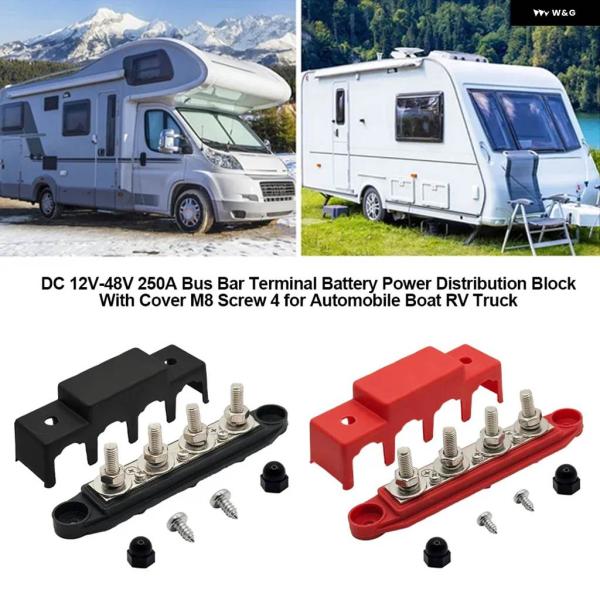 キャラバン RV 配電ブロック 4ウェイ 12-48V 250A DC バスバー 電気接続 ボート トラック 車アクセサリー M8 M10 スタッド カスタム パーツ アクセサリーHigh-concerned chemical:NoneSp...