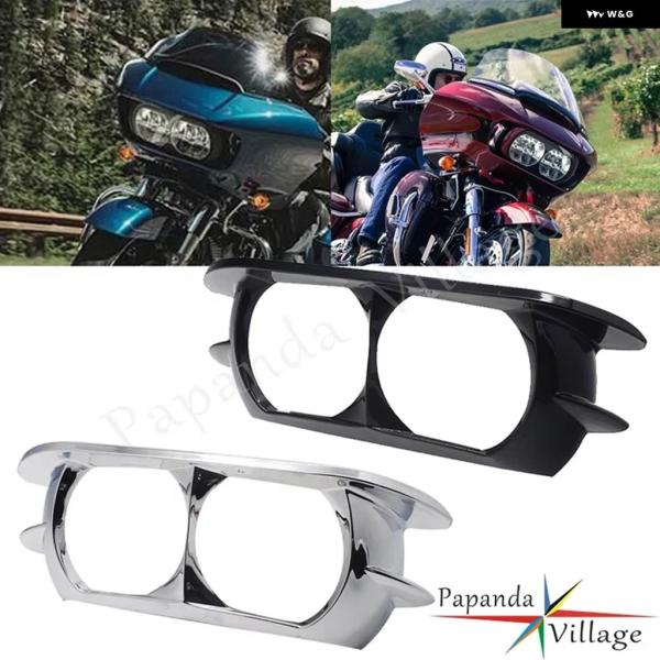 オートバイ ABS プラスチック フロント ヘッドライト フェアリング デュアル ヘッドライト トリム ベゼル スカーウルカバー ハーレー ロードグライド FLTRU FLTRX 2015-20 カスタム パーツ アクセサリーProtect...