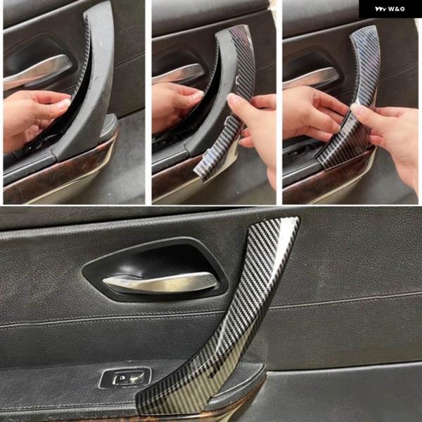 6個 カーボンテクスチャ / ブラック カー インテリアドアハンドルプルカバートリム BMW 3 E90 E91 316 318 320 325 328I カスタム パーツ アクセサリーHigh-concerned chemical:Non...