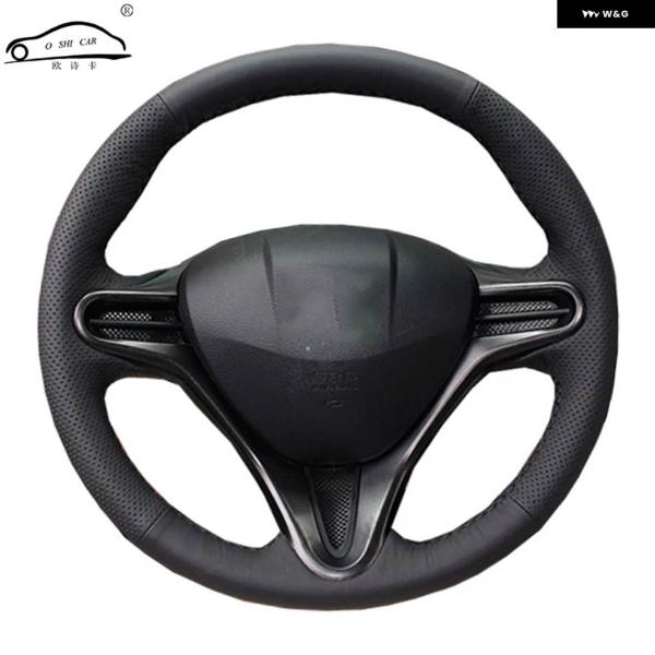 カスタム DIY ステアリングホイールカバー ホンダ シビック 旧型シビック 2006-2011 ブラックレザー編み込みステアリングホイール カスタム パーツ アクセサリーHigh-concerned chemical:NoneSpecia...