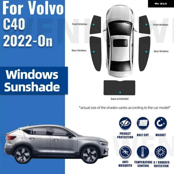 VOLVO C40 2022 2023 2024 車用サンシェード シールド マグネット式 フロントガラス フレーム ブラインド カーテン リアサイドウィンドウ サンシェード バイザー カスタム パーツ アクセサリーThickness:St...