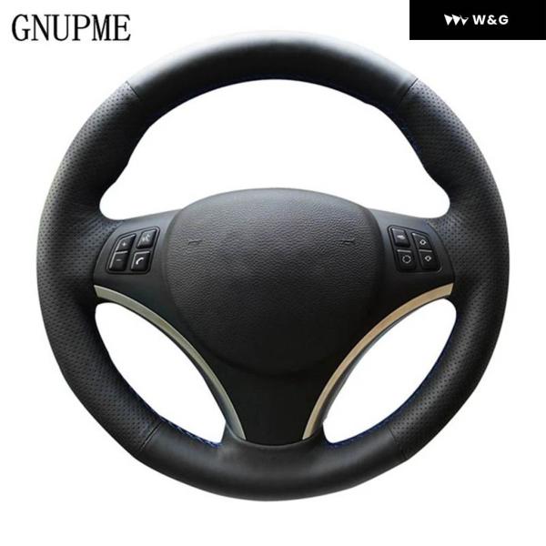 GNUPME DIY ブラック ハンドステッチ 人工皮革 車用 ステアリングホイール カバー BMW E90 320I 325I 330I 335I E87 120I 130I 120D カスタムパーツ アクセサリー 交換用部品Specia...