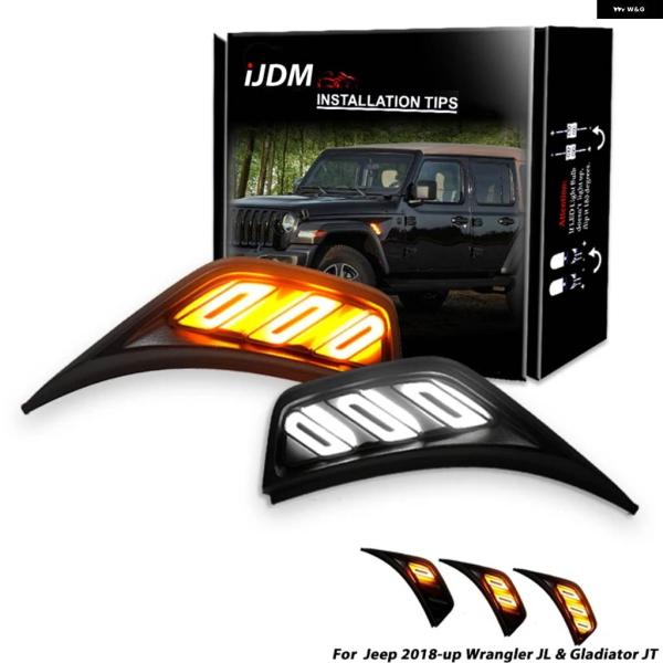 I ホワイト/ アンバー デュアルカラー LED イルミネーテッド フェンダー サイドマーカー ライト クロームエッジ付き JEEP 2018年以降 WRANGLER JL GLADIATOR JT カスタム パーツ アクセサリーHign-...