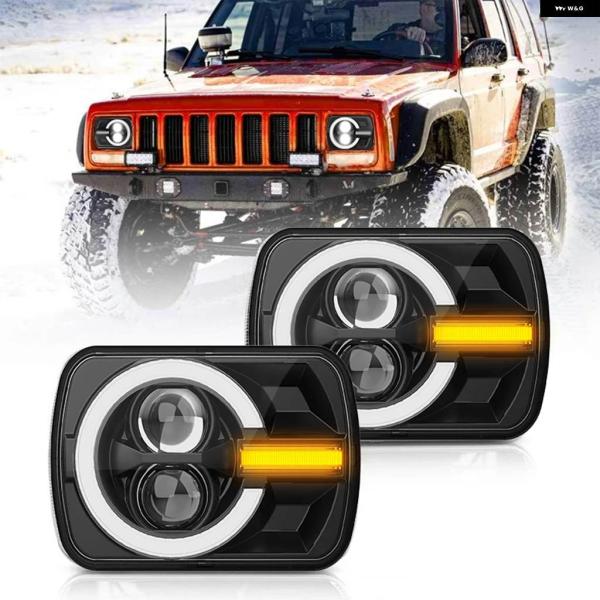 90W 5X7インチ 7X6インチ スクエアLED ヘッドライト ホワイト DRL アンバー イエロー ウィンカー ジープ ラングラー YJ チェロキー XJ H6014 H6052 H6054 カスタム パーツ アクセサリーHigh-co...