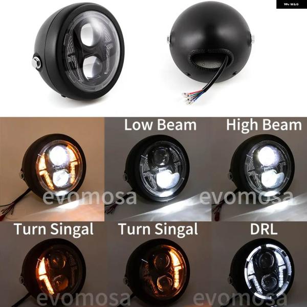 汎用 6.5インチ カフェレーサー バイク LED ヘッドライト ハイ/ロービーム DRL ウィンカー ラウンド ヘッドランプ ホンダ ヤマハ カワサキ カスタム パーツ アクセサリーHigh-concerned chemical:None...