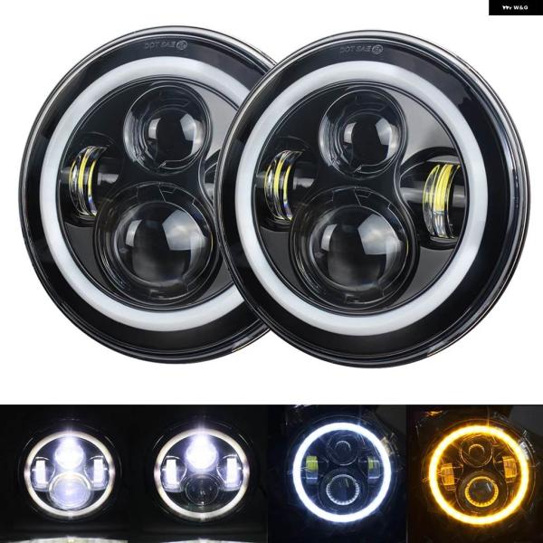 ラウンド型7インチLED ヘッドライト ハイ/ロービーム DRLハローリングエンジェルアイ付き ジープ ラングラー JK TJ LJ CJ カーアクセサリー カスタム パーツ アクセサリーHigh-concerned chemical:No...