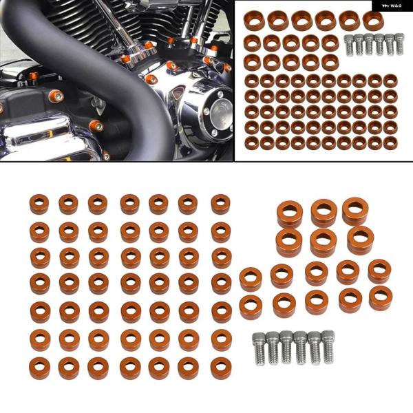 66個 オートバイ オレンジ エンジン ボルトキャップ トッパーカバー ナットキット アルミ ハーレー スポーツスター XL883C XL1200C ソフテイル ダイナ カスタム パーツ アクセサリーHigh-concerned chemi...