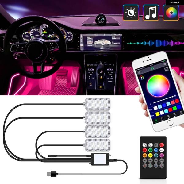LED カーフット アンビエントライト キット ネオンムードライト バックライト 音楽 コントロール アプリ RGB 自動車内装ムード 装飾 ライト カスタム パーツ アクセサリーHigh-concerned chemical:NoneSp...