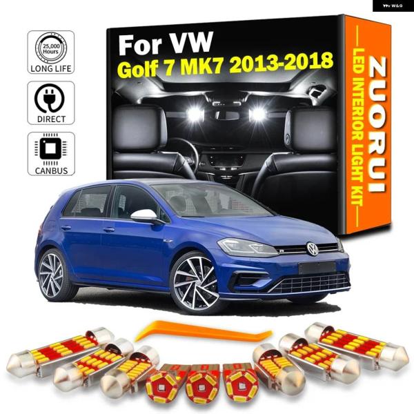 12個 CANBUS LED インテリア マップドーム トランク ライトキット VW フォルクスワーゲン ゴルフ 7 MK7 2013-2016 2017 2018 バニティミラー バルブ カスタム パーツ アクセサリーHigh-conce...