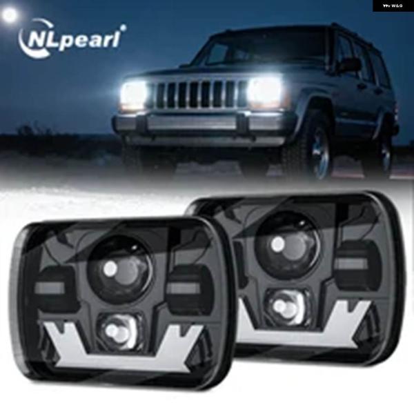 2個 5X7インチ LED ヘッドライト スクエア HI/LO ビーム ホワイト アンバー DRL ジープ YJ チェロキー XJ トラック H4 スクエア ヘッドランプ カスタム パーツ アクセサリーHigh-concerned chem...