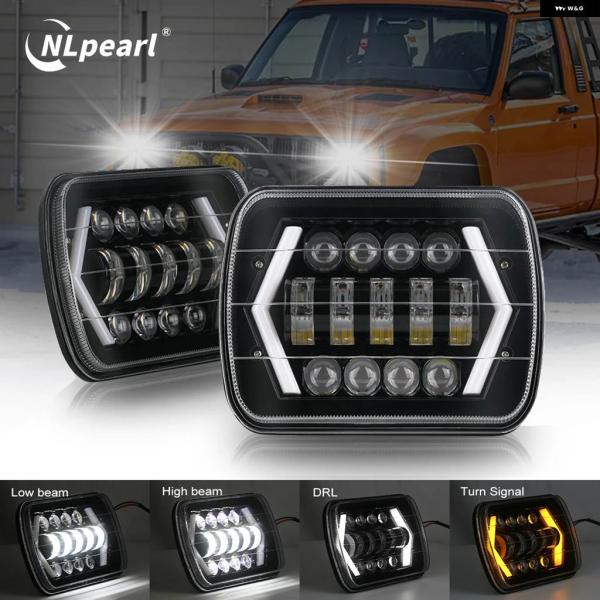 5X7インチ 7X6インチ LED ヘッドライト ホワイト DRL アンバー ウィンカー ジープ ラングラー YJ チェロキー XJ H6014 H6052 H6054 H4 スクエア ヘッドランプ 12V カスタム パーツ アクセサリーC...