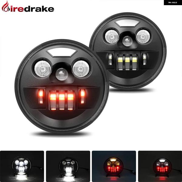FIREDRAKE 7インチ ラウンド ヘッドライト R2 LED ラングラー ジープ ヘッドライト ホワイト レッド DRL ウィンカー ヘッドランプ H4 200W 6000K 300000LM 24V カスタム パーツ アクセサリーI...