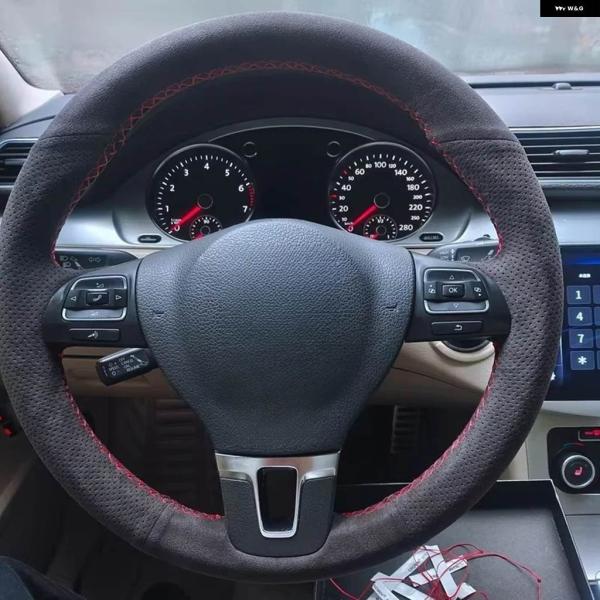 スエードレザーカーステアリングホイールカバー フォルクスワーゲン ゴルフ6 MK6 VW ポロ サジター ボーラ サンタナ ジェッタ MK6 車内インテリアをカスタム カスタム パーツ アクセサリーHigh-concerned chemic...