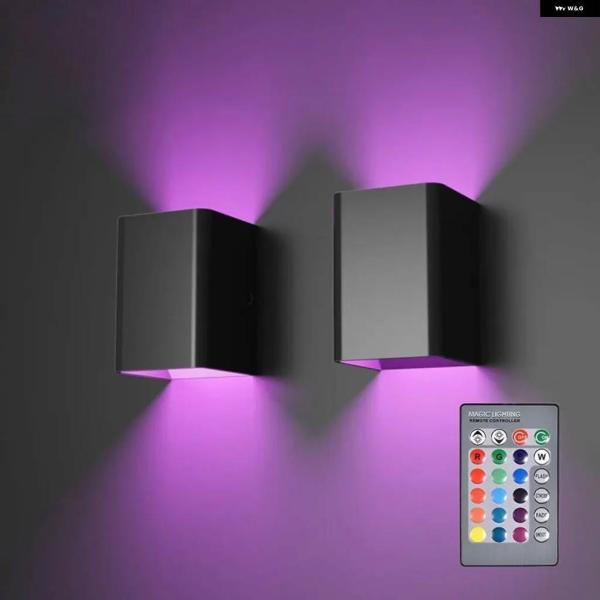 調光スクエアLEDウォールライト 通路廊下用 マルチカラー アップダウンランプ リモコン ベッドサイド 寝室 ホームデコレーション カスタム パーツ アクセサリーHigh-concerned chemical:NoneInstallatio...