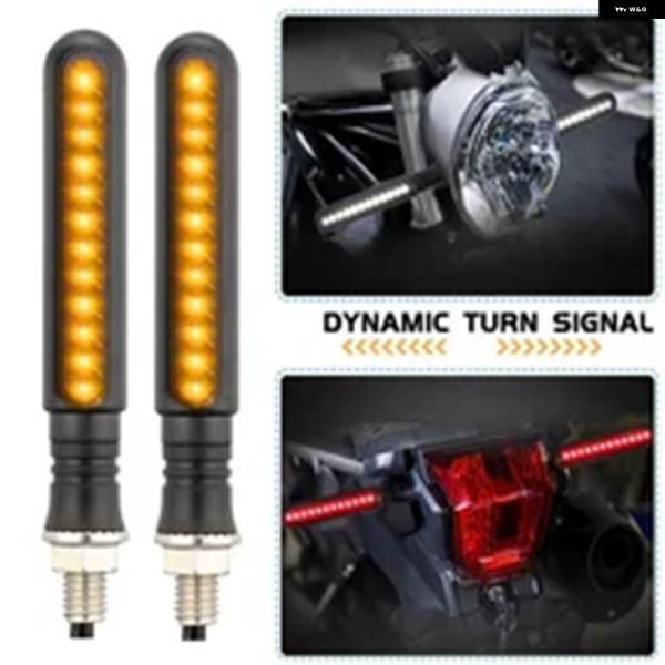 オートバイ 24LED 10MM ハイ アンバー ウィンカー インジケーター ライト フロントリア ホワイト デイ ランニングライト 流れるレッドブレーキランプ カスタム パーツ アクセサリーBattery Included:NoHigh-...