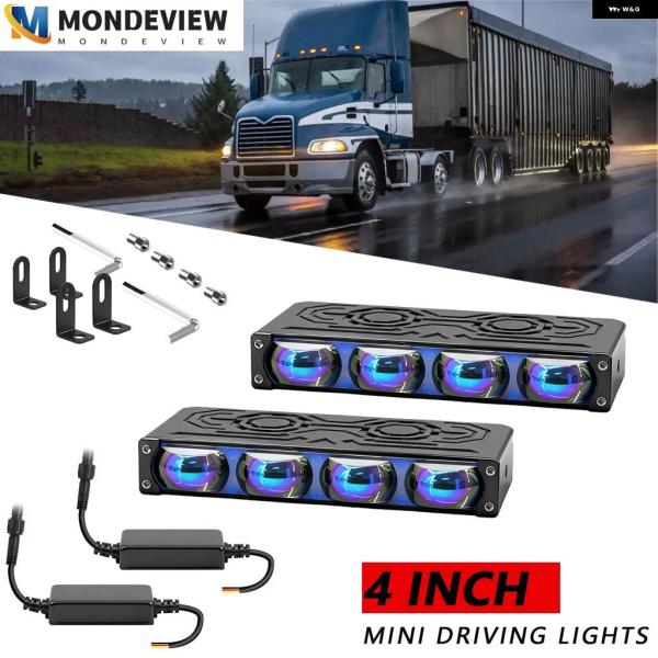 MONDEVIEW 2個 4インチ ブルーフィルム 4レンズ 車用 グリル ライト 車用補助運転灯 トラック 用運転灯 カスタム パーツ アクセサリーHigh-concerned chemical:NoneDegree:360Working...