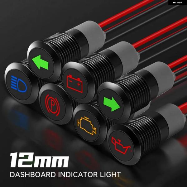 12MM ダッシュボード インジケーター ライト 12V 車用 ウィンカー トラブルランプ ハイビーム 防水 ダッシュハザード灯 300MM ワイヤー カスタム パーツ アクセサリーIs Bulbs Included:NoLuminous ...