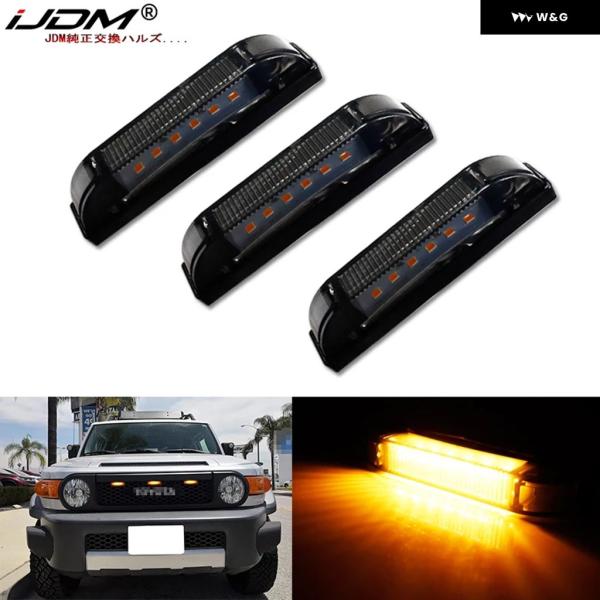 3個 超高輝度 アンバー /ホワイト LED センター グリル ランニング/ ポジションライト 2007-2014年式 トヨタ FJ クルーザー パーキング / ドライビングライト 12V カスタム パーツ アクセサリーHign-conce...