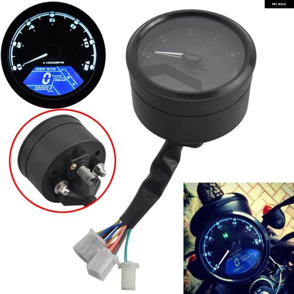 ブラック バイク スピード メーター オドメーター テコメーターゲージ デュアルスピードLCDデジタル多機能 カフェレーサー 2 - 4気筒 カスタム パーツ アクセサリーHigh-concerned chemical:NoneSpecia...