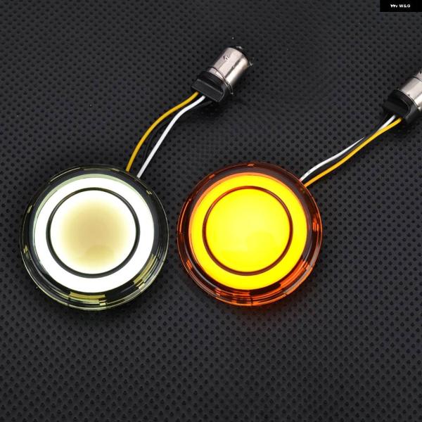 オートバイ フロント ウィンカーライト 1157 バレット スタイル LED アンバー ホワイトランプ ハーレー ツーリングダイナソフテイルスポースター用 カスタム パーツ アクセサリーBattery Included:NoHigh-con...